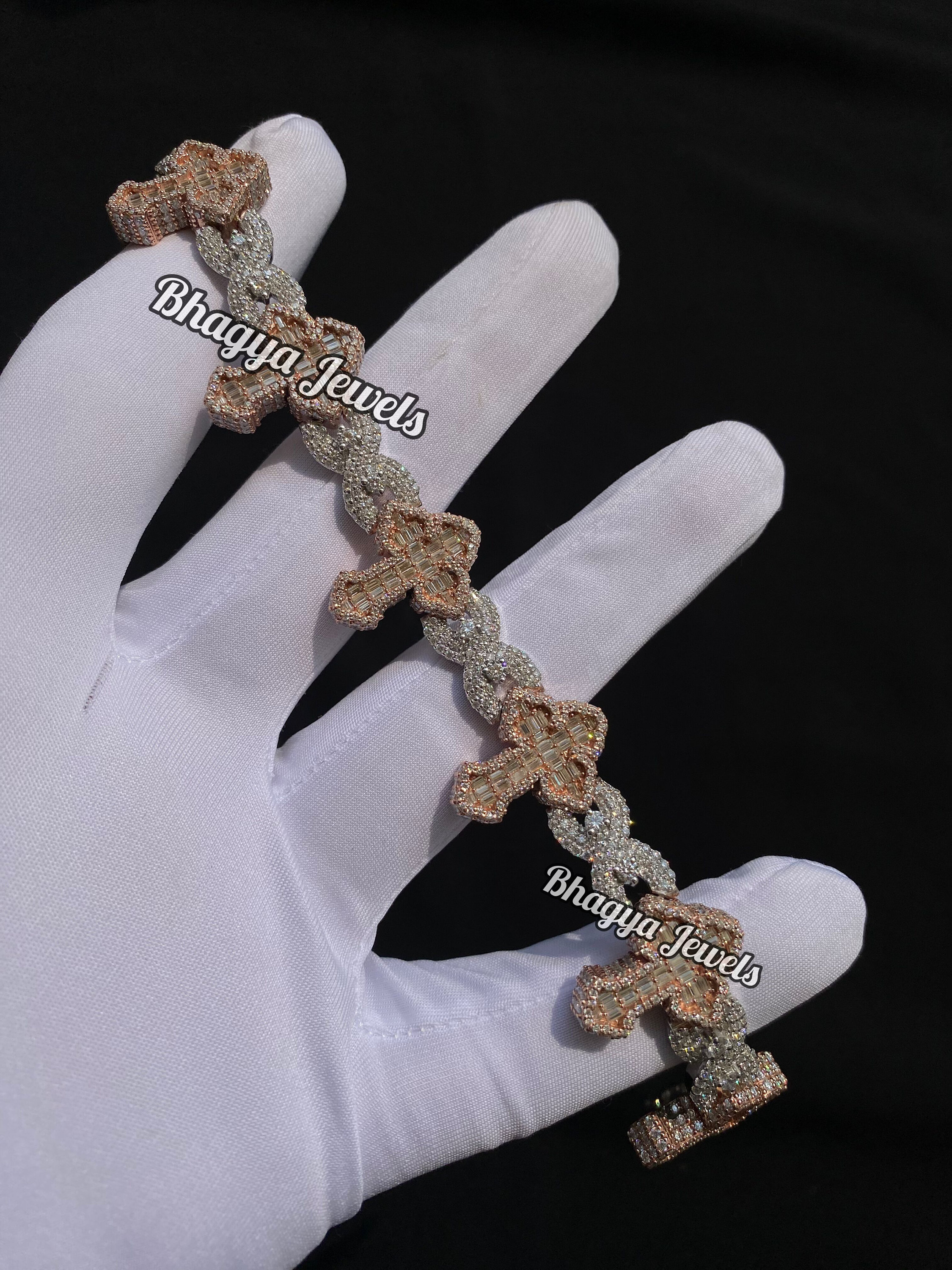 Fully Iced Out CROSS Bracelet, VVS Moissanite Diamond Bracelet, 925 ...