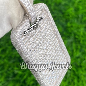 Fully Iced Out Baguette Dog Tag Pendant Custom 925 Sterling Silver VVS ...