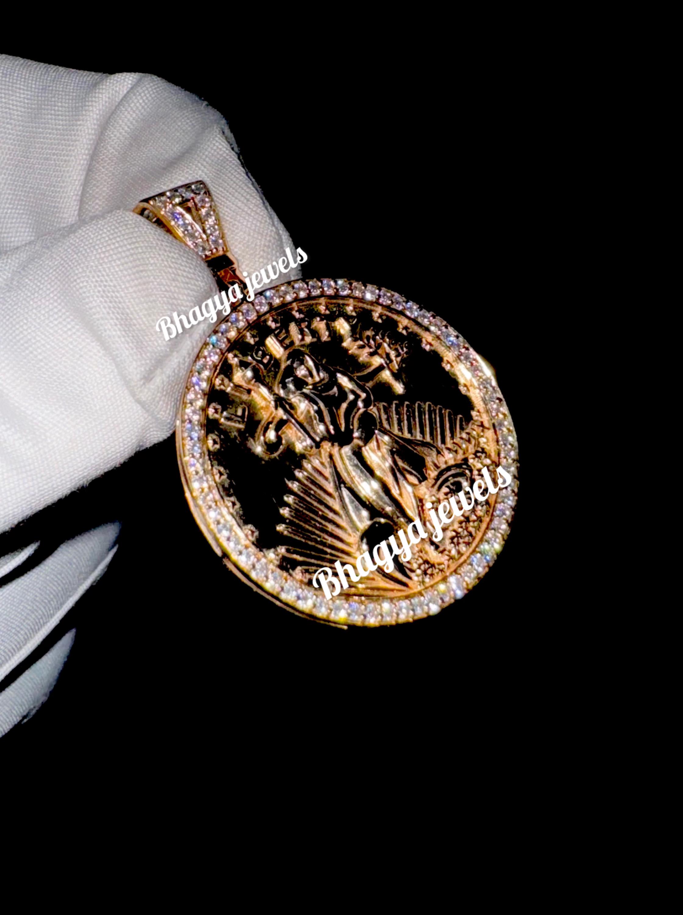 Men's Ladies Diamond Pendant Round Shape Pendant for Men's 14K Solid ...