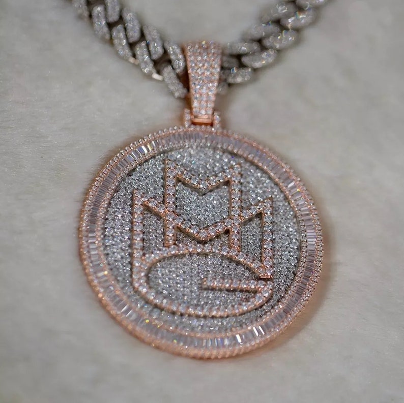 Moissanite Iced Out Round & Baguette Hip Hop Rapper Medallion Pendants ...