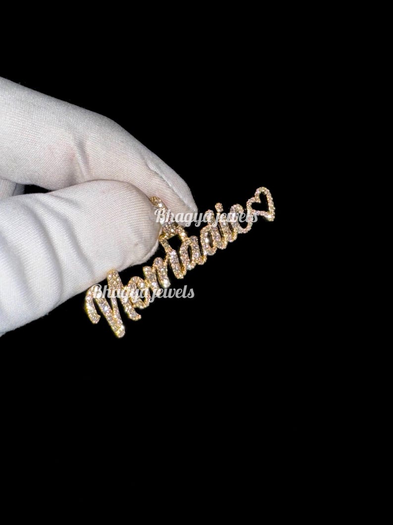 Cursive Font Letter Pendant, 10K Natural Diamond Name Pendant, Single ...