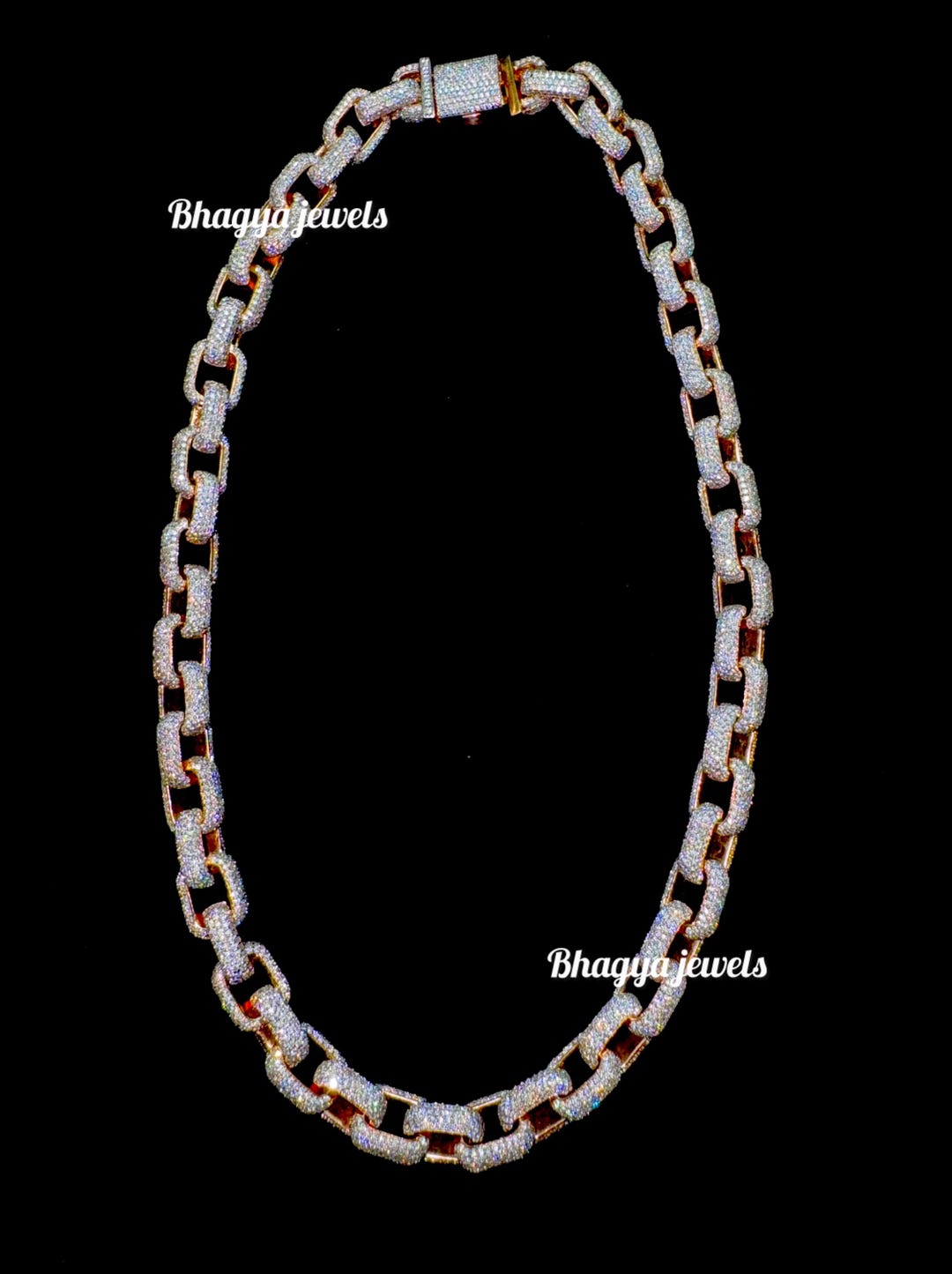 Iced Out Box Link Chain | Pave Diamond Box Link Necklace | Diamond Hip ...