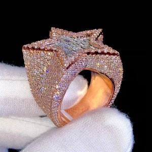 Premium Full Iced Baguette Diamond Star Design VVS Moissanite Men Ring ...