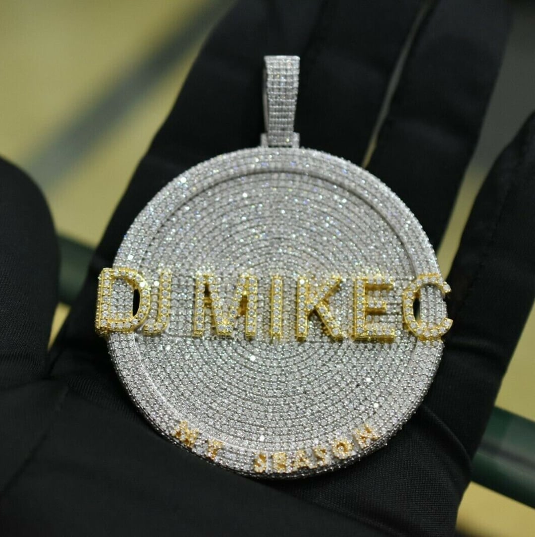 Icy Moissanite Round Circle Hip Hop Rapper Medallion Pendant Necklace ...
