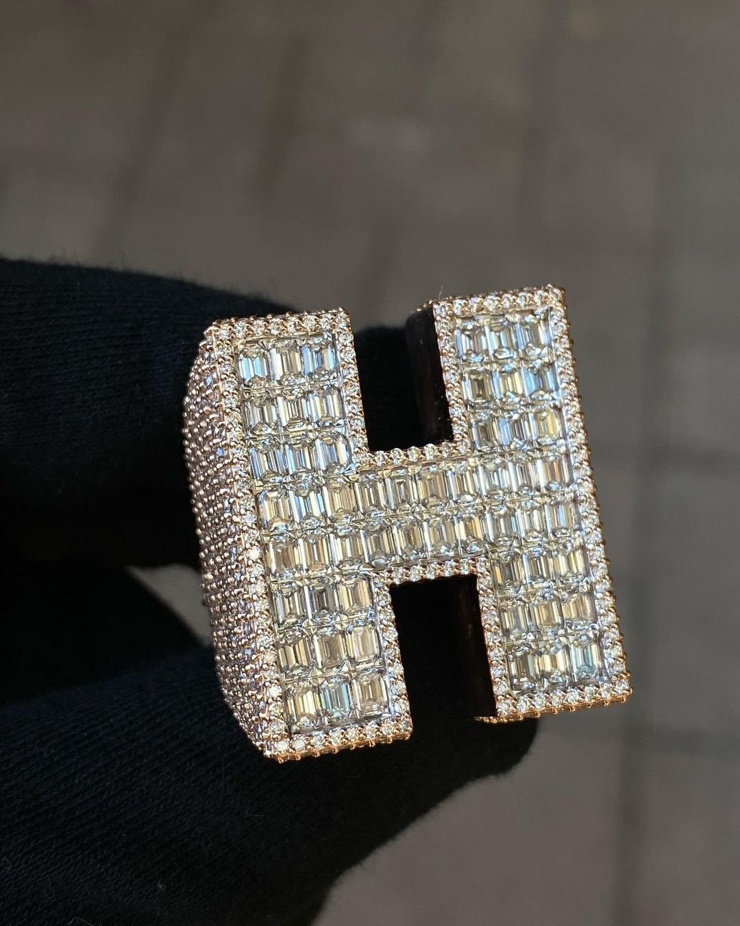 Custom Big Iced Out Baguette Diamond Initial Ring, Personalized 26 ...