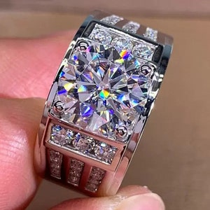 Men's VVS Moissanite Engagement Ring, 5.00 Ct Round Diamond, 925 ...