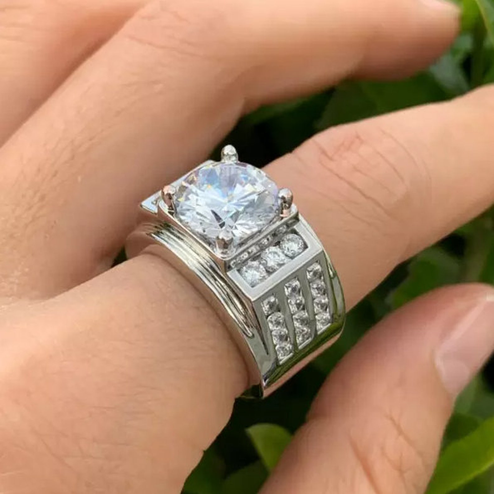 Men's VVS Moissanite Engagement Ring, 5.00 Ct Round Diamond, 925 ...