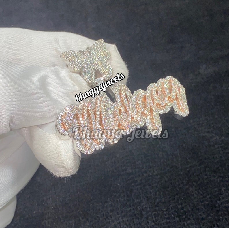 Fully Iced Out Moissanite Dripping Letter Hip Hop Custom 3d Look Dual ...