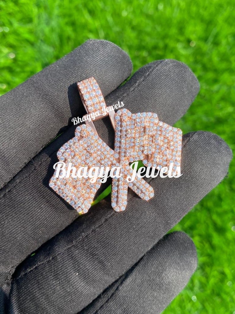 Fully Iced Out Charm Flag Pendant VVS1 Moissanite Diamond Hip Hop ...