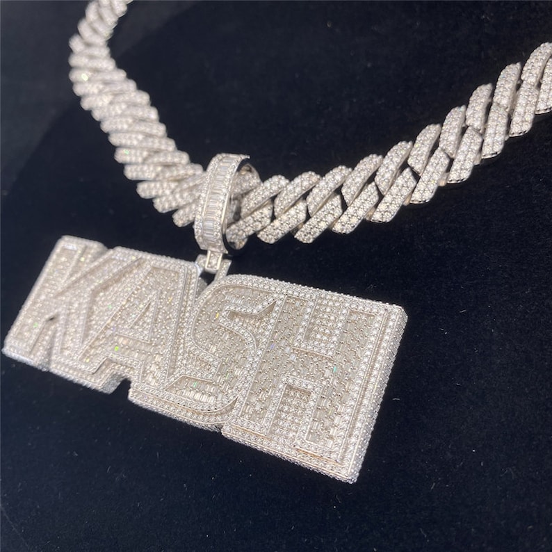 VVS Moissanite Custom Logo Pendant Iced Out Custom Name 925 Sterling ...