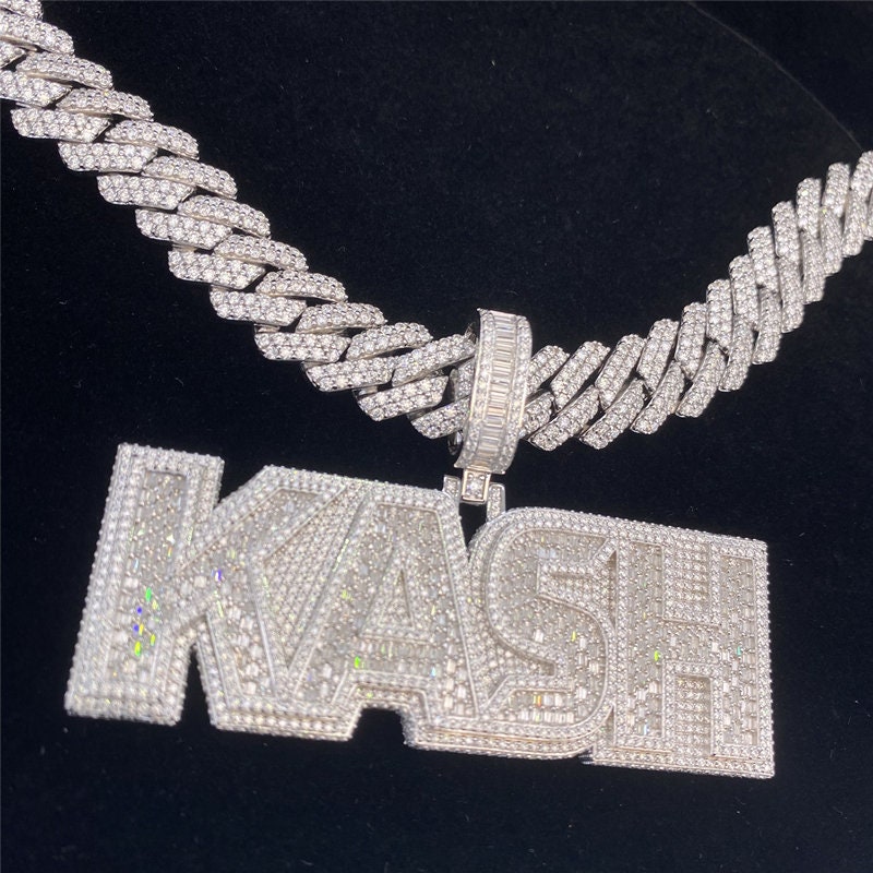 VVS Moissanite Custom Logo Pendant Iced Out Custom Name 925 Sterling ...