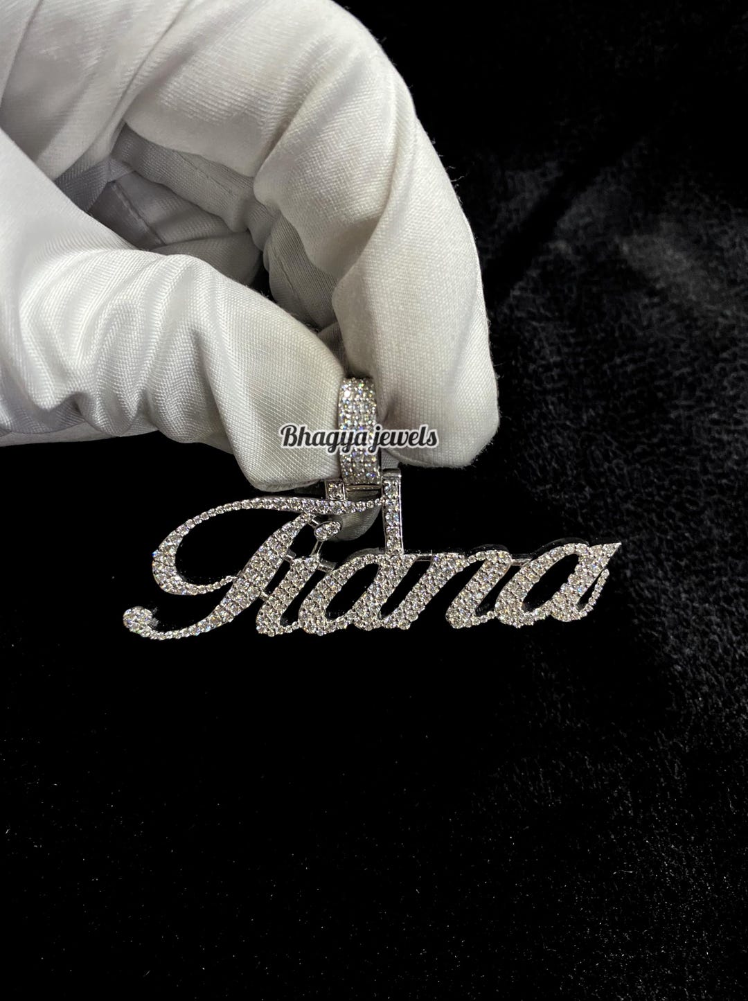 Diamond Handmade Nameplate Pendant Necklace, 925 Silver Script Diamond ...