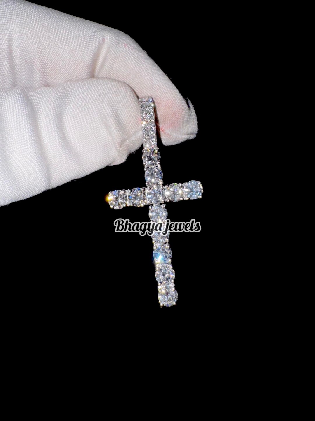 VVS Moissanite Diamond Cross Pendant for Men Women, 14k White Gold ...