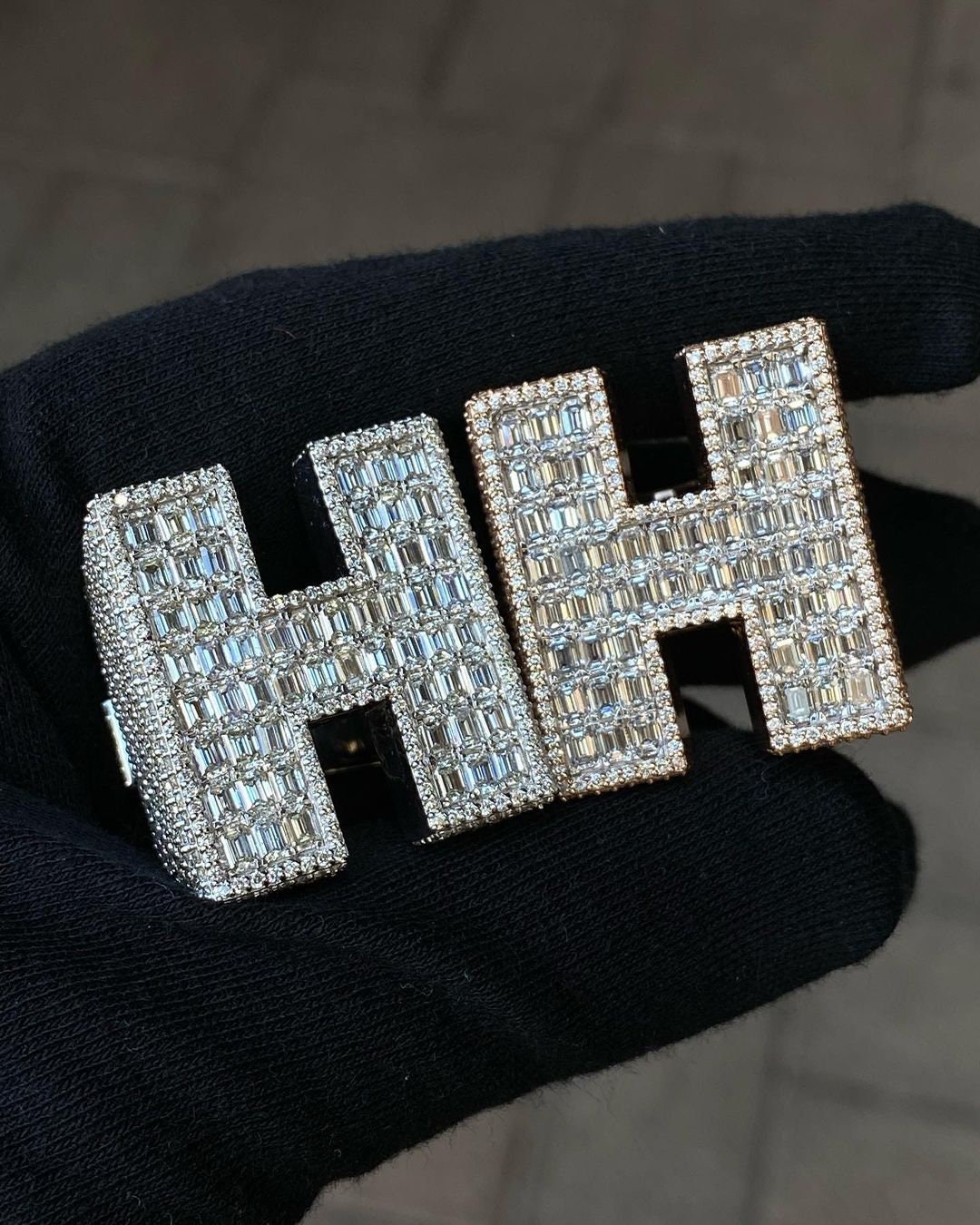 Custom Big Iced Out Baguette Diamond Initial Ring, Personalized 26 ...