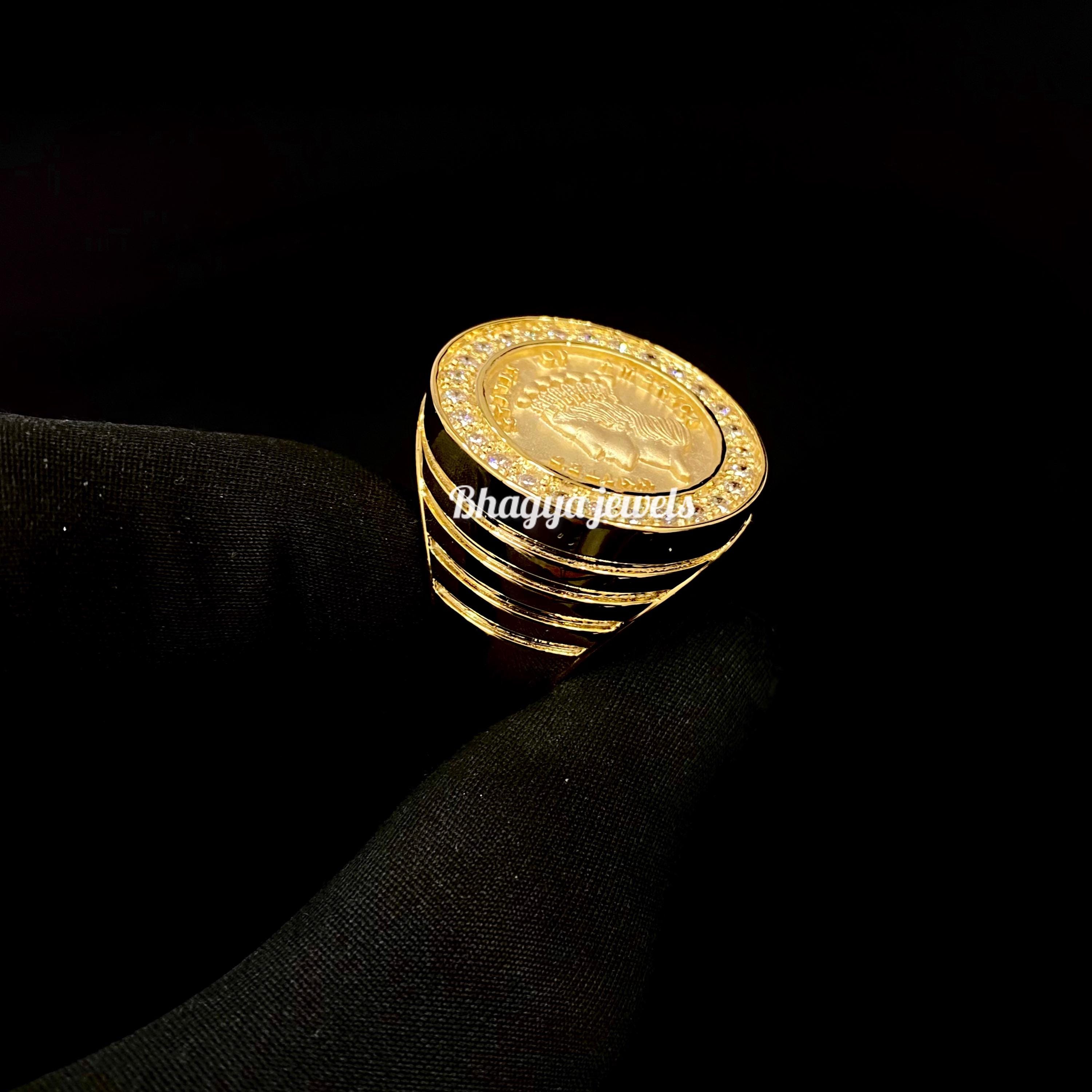Liberty Head Gold Coin Ring, 14K Solid Gold Moissanite Diamonds Coin ...