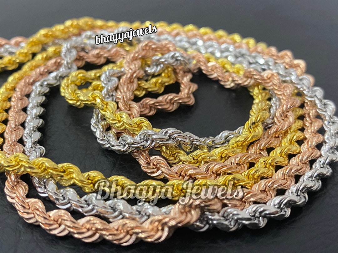 5mm Hip Hop Rope Chain Real 925 Sterling Silver Men's & Women's Custom ...