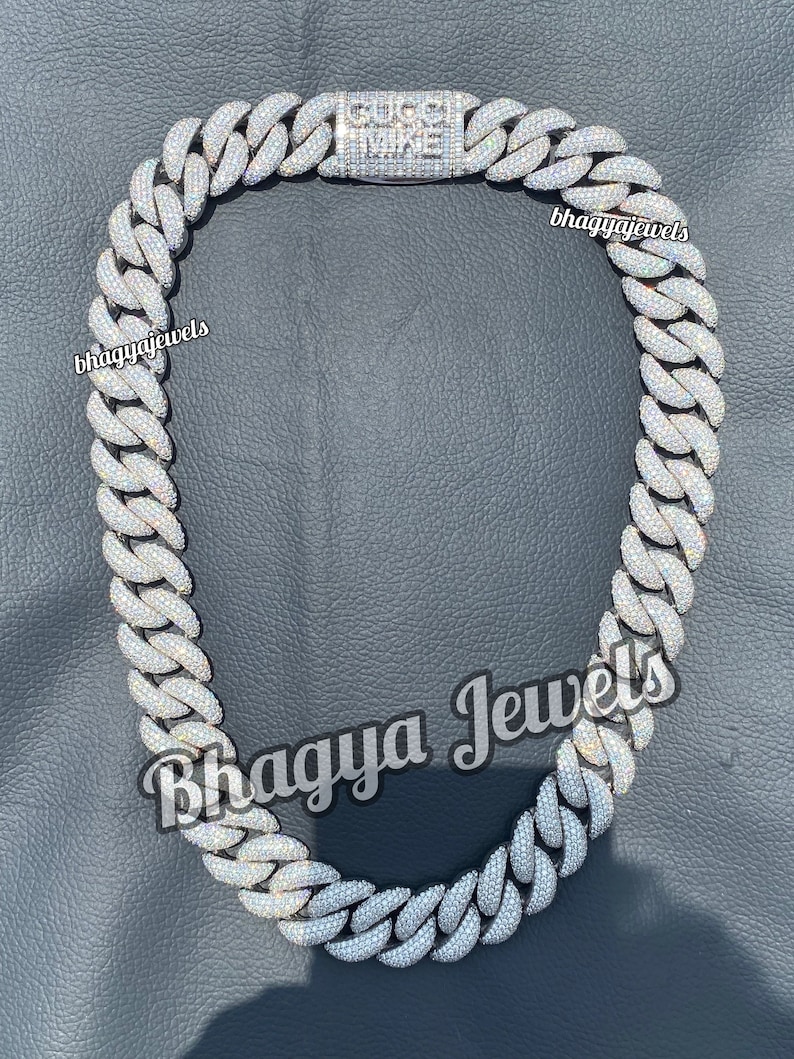20 MM Iced Out VVS Moissanite Diamond Cuban Link Chain 925 Silver 14 to ...