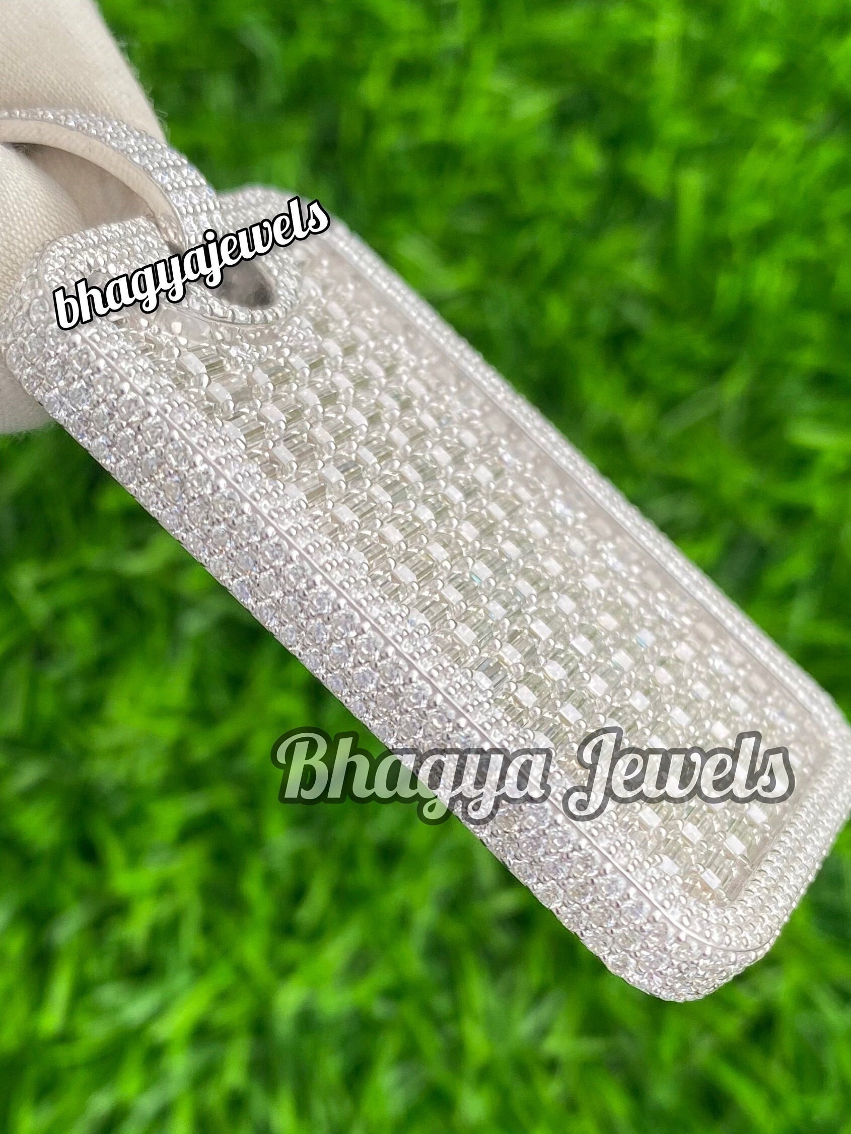 Fully Iced Out Baguette Dog Tag Pendant Custom 925 Sterling Silver VVS ...