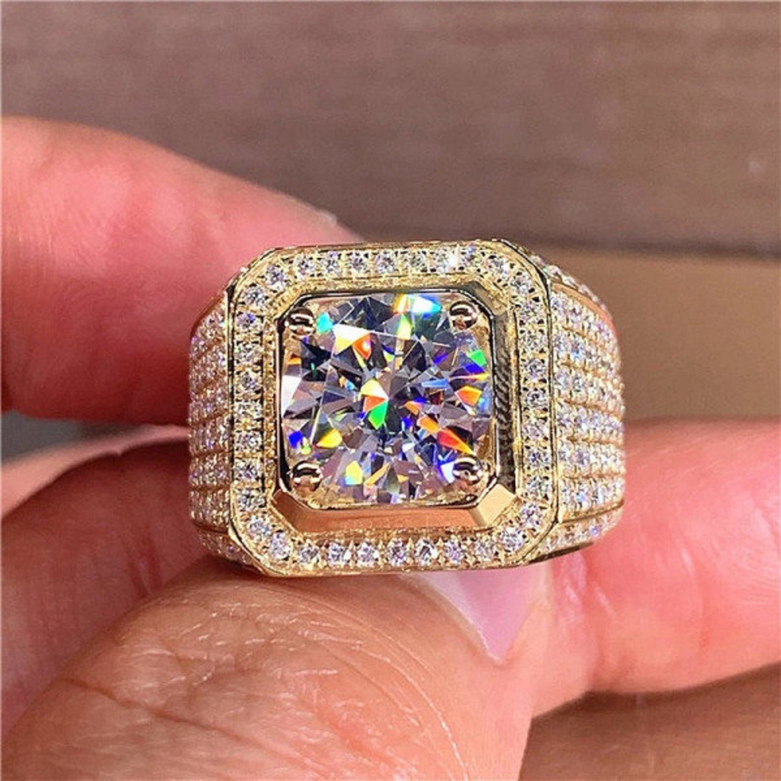 Premium Fully Iced Out Engagement Rings for Men Jewelry, 3.00 Ct VVS ...