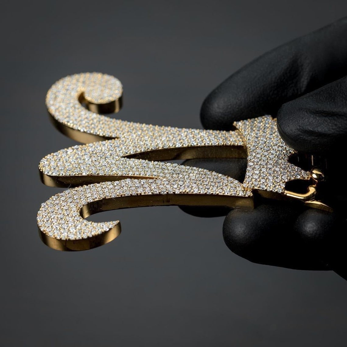 Fully Iced Out Charm Letter M Pendant VVS1 Moissanite Diamond Hip Hop ...