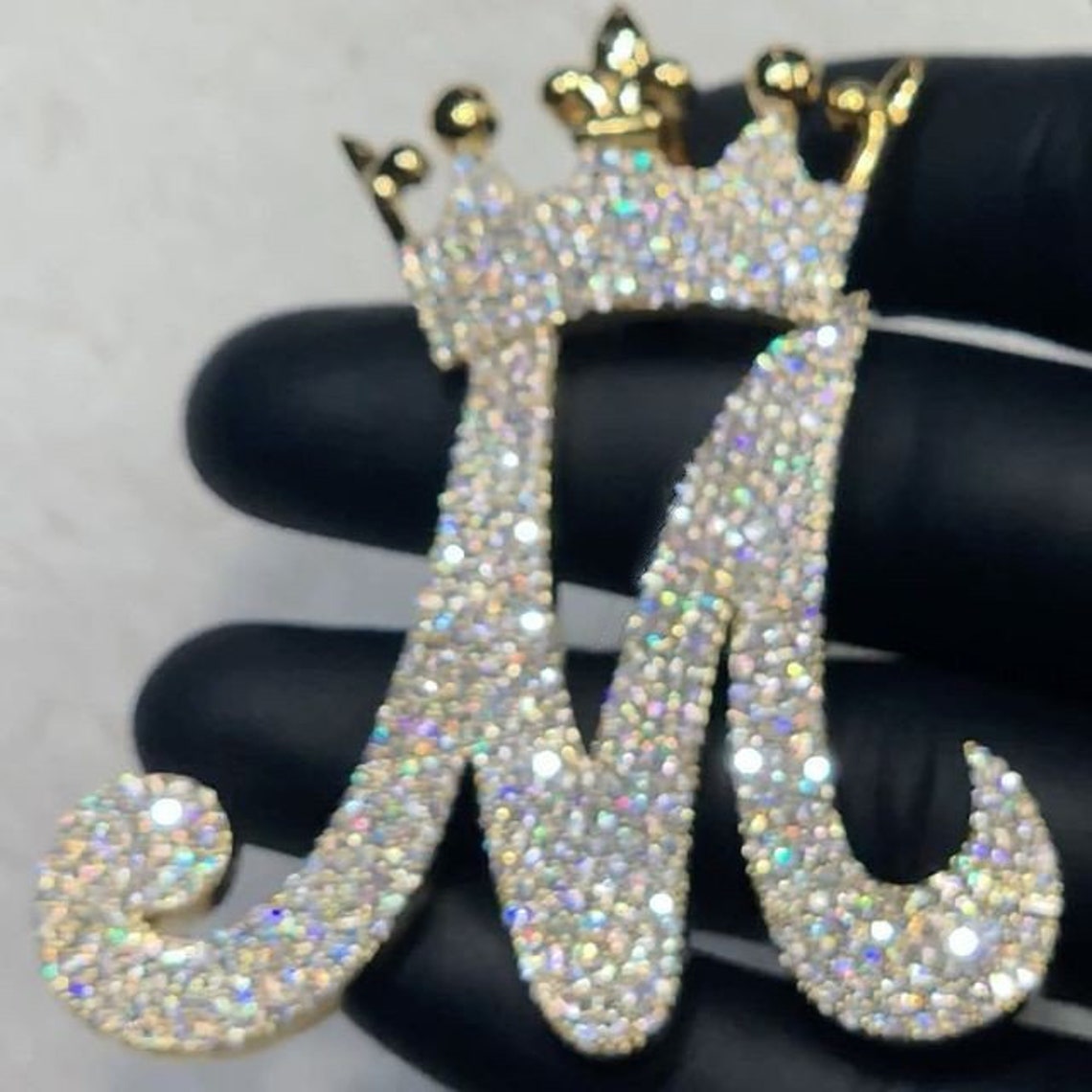 Fully Iced Out Charm Letter M Pendant VVS1 Moissanite Diamond - Etsy