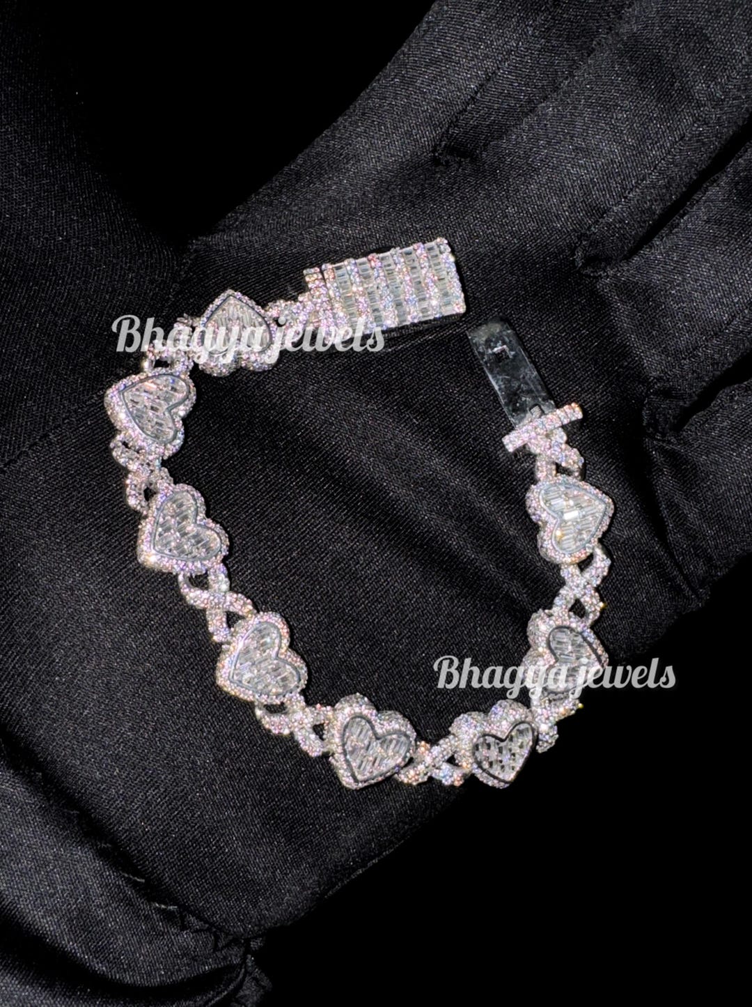 Iced Out Heart Shape Link Bracelet, Infinity Link Bracelet, 925 ...