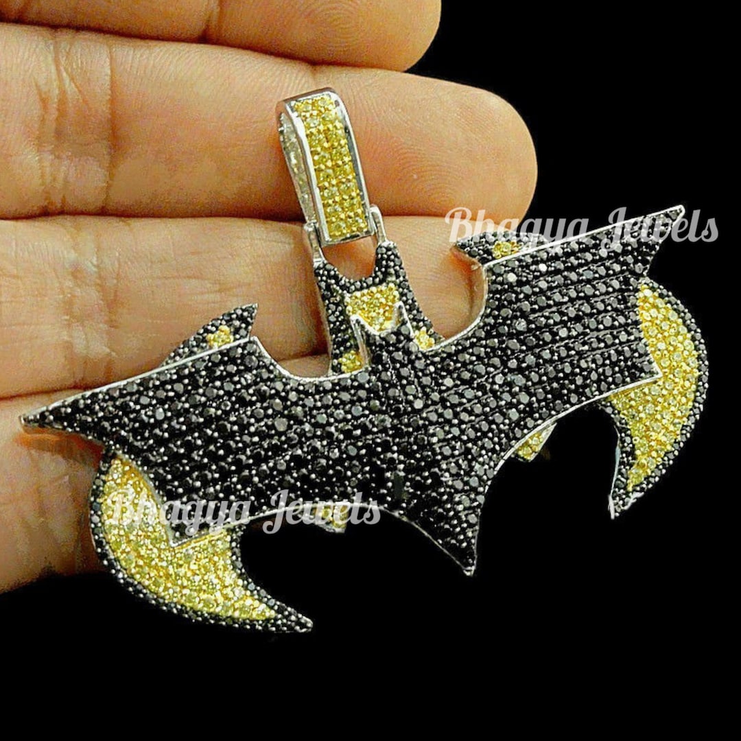 Men's Premium Iced Out BATMAN VVS Pendant, Bat Pendant With 10K Solid ...