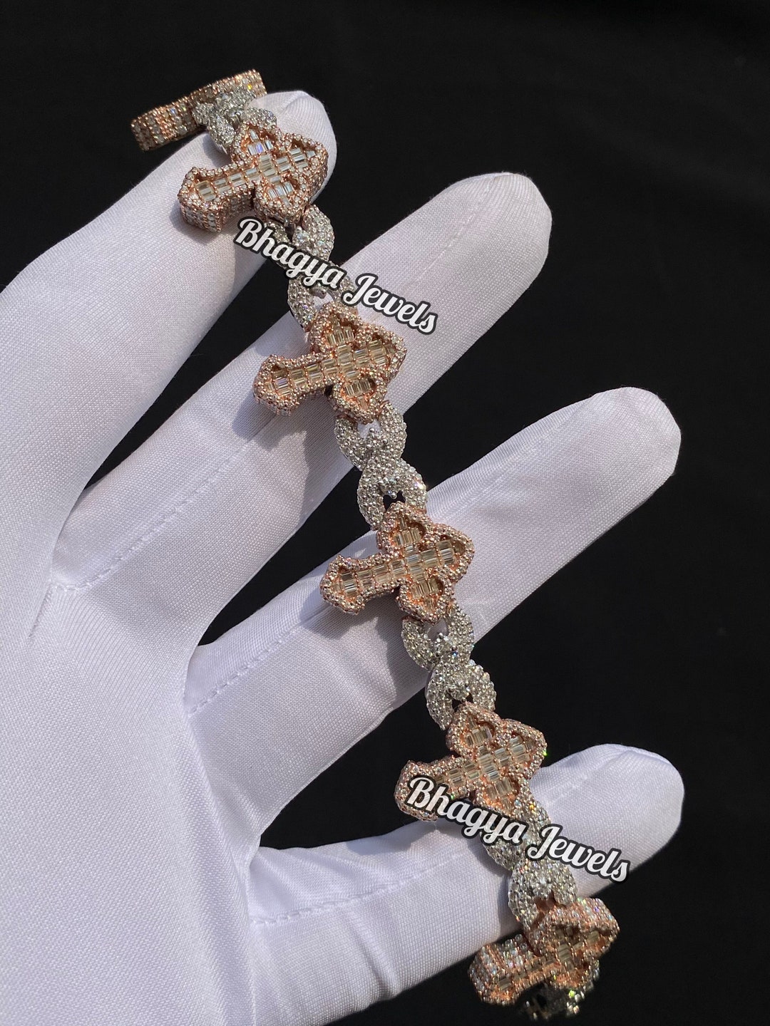Fully Iced Out CROSS Bracelet, VVS Moissanite Diamond Bracelet, 925 ...