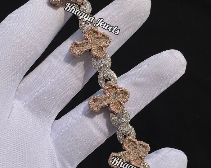 Fully Iced Out CROSS Bracelet, VVS Moissanite Diamond Bracelet, 925 ...