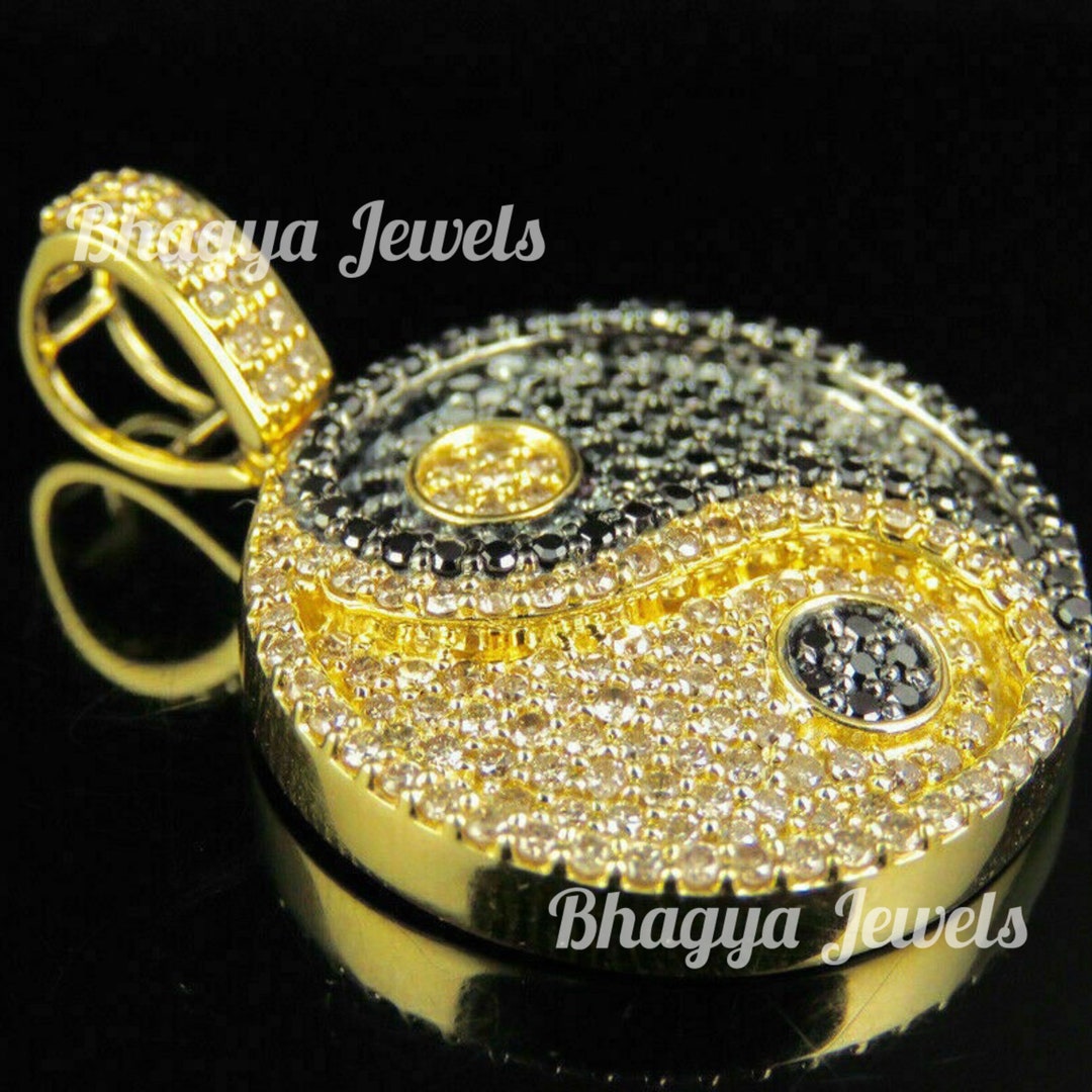 Real 14K Solid Gold VVS YING & YANG Round Pendant, Icy Diamond Pendant ...