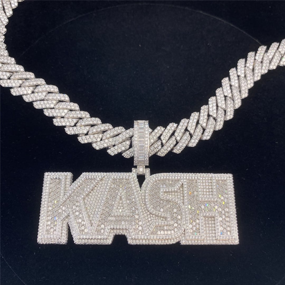 VVS Moissanite Custom Logo Pendant Iced Out Custom Name 925 Sterling ...