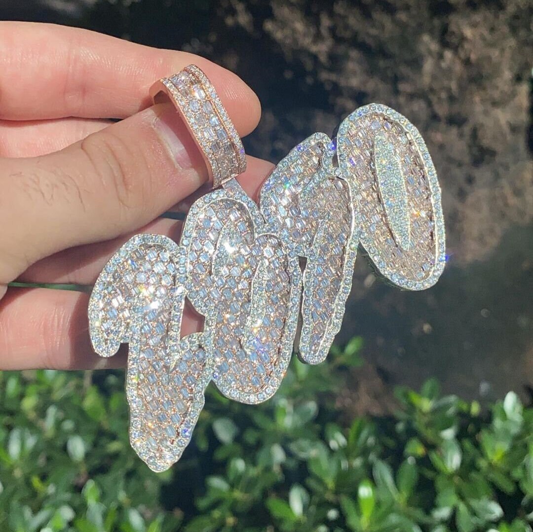 Mens Fully Iced Out Round & Baguette Moissanite Diamond Number Pendant ...