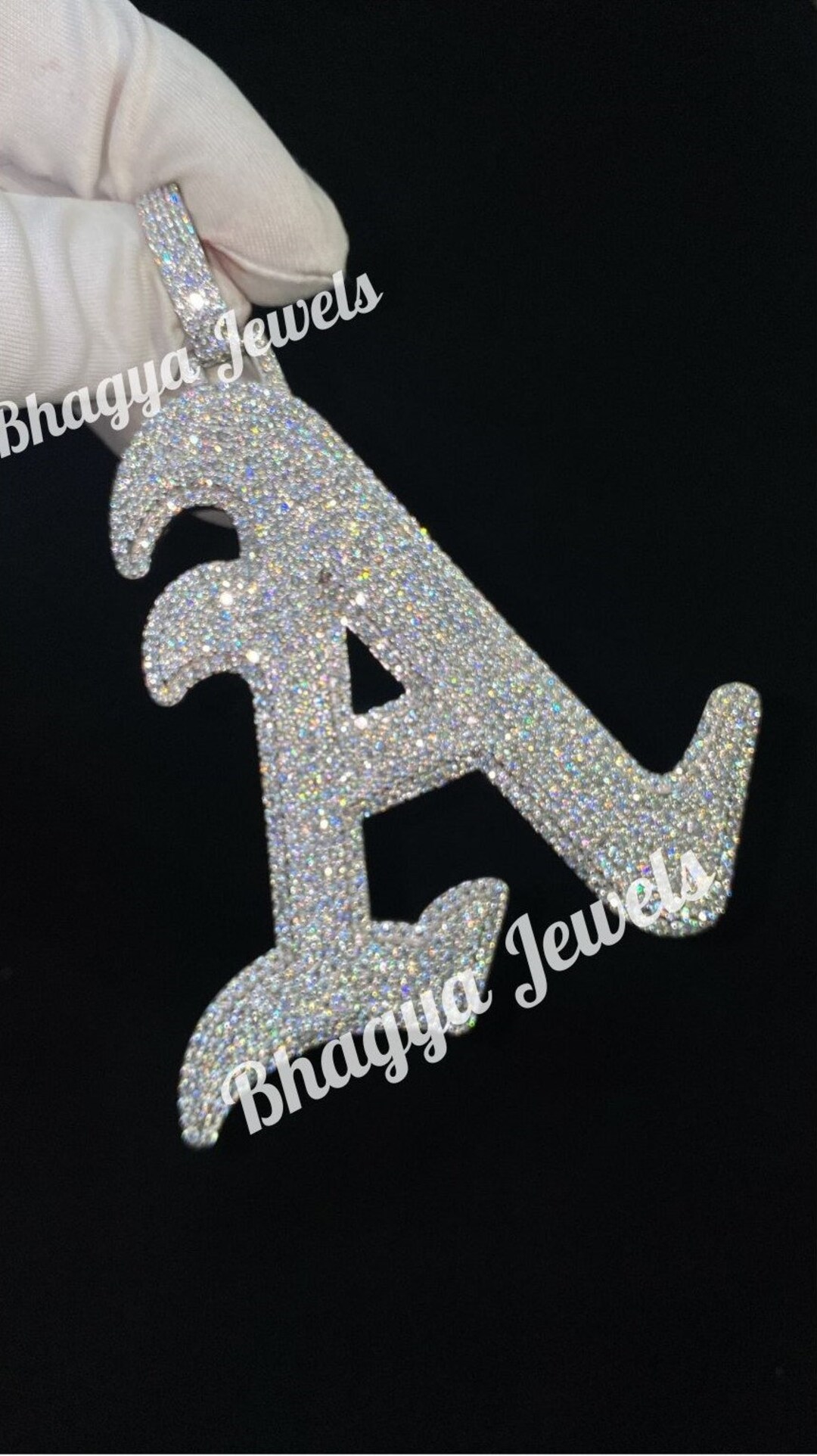 Custom Iced Out Initial Letter VVS Men's Pendant, Round Cut Moissanite ...