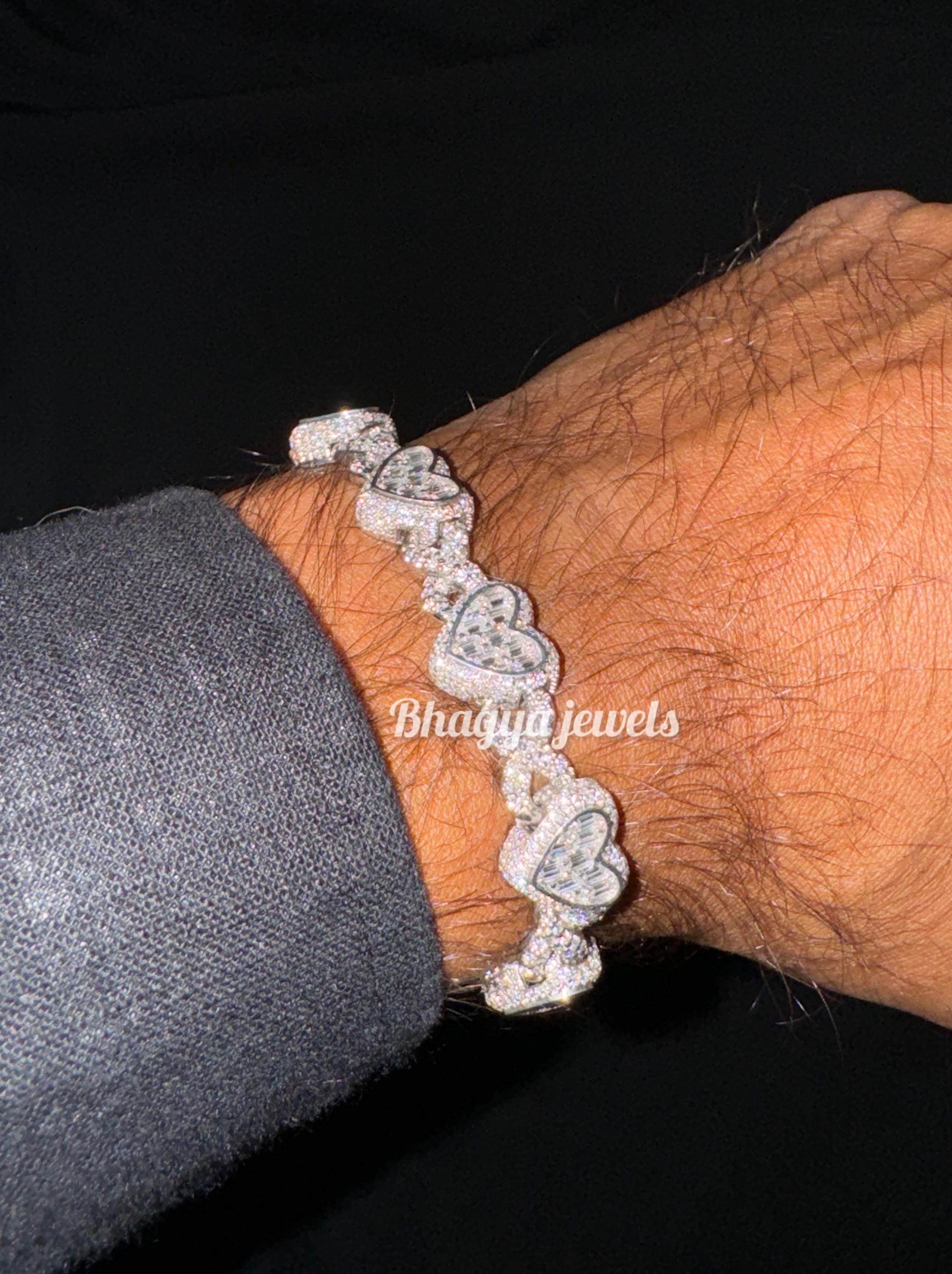 Iced Out Heart Shape Link Bracelet, Infinity Link Bracelet, 925 ...