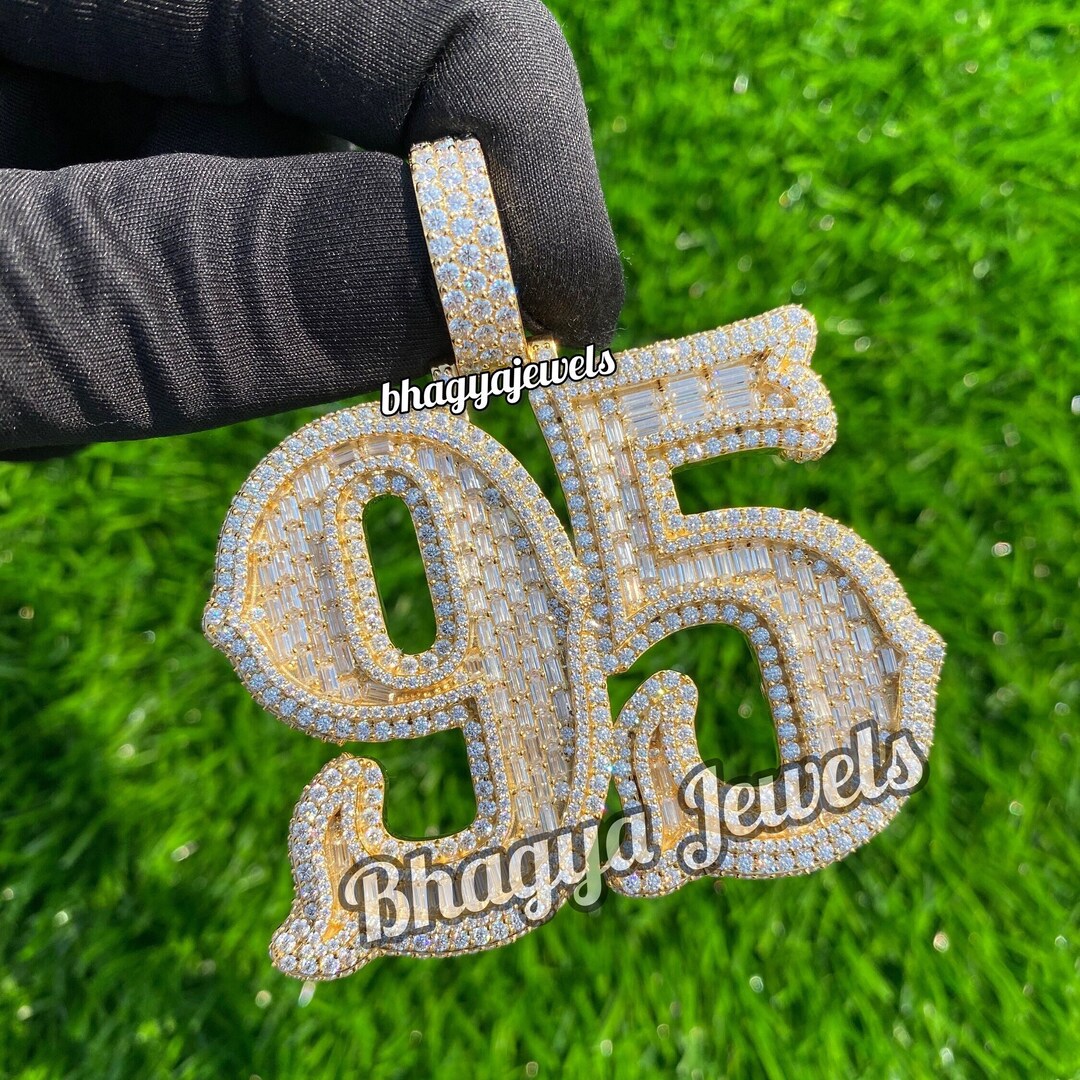 VVS Moissanite Number Pendant Custom 95 Iced Out Baguette Diamond ...