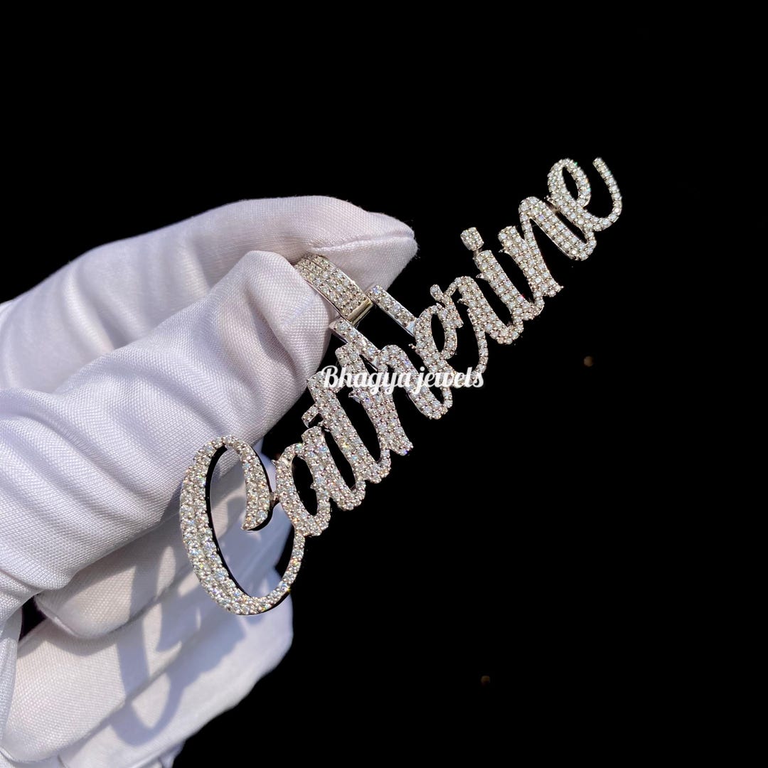 Cursive Font Letter Pendant, Moissanite Diamond Name Pendant, Double ...