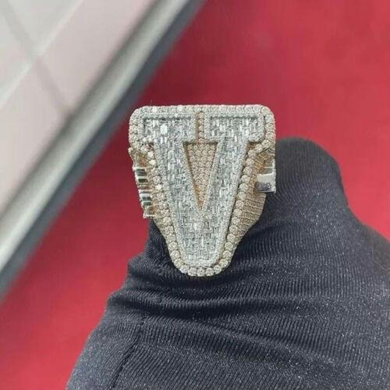 Custom Baguette and Round Cut Letter Ring | Initial Letters Iced Out ...