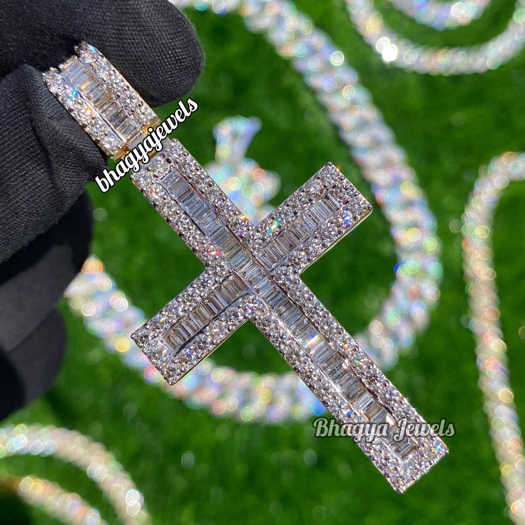 VVS Moissanite Charm Cross Pendant, 925 Silver Iced Out Hip Hop Pendant ...