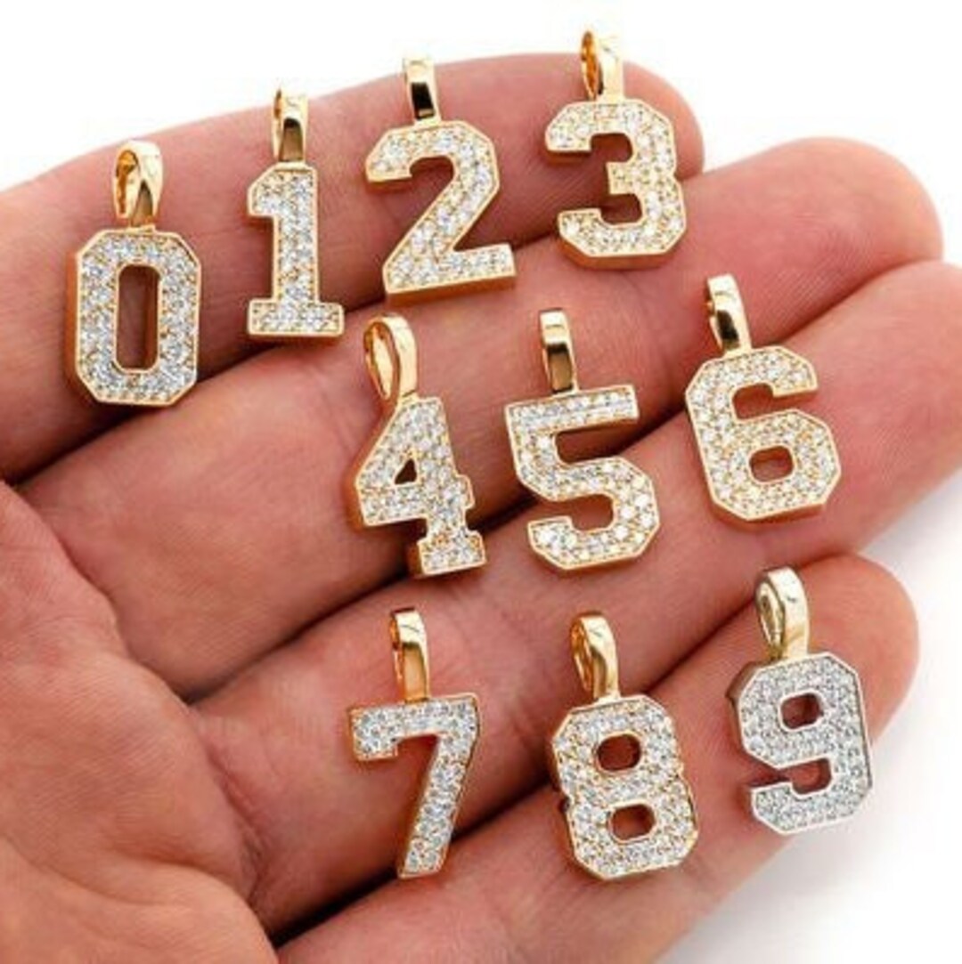 10K Yellow Gold Diamond Number Necklace Bling Hip Hop Number Pendant ...