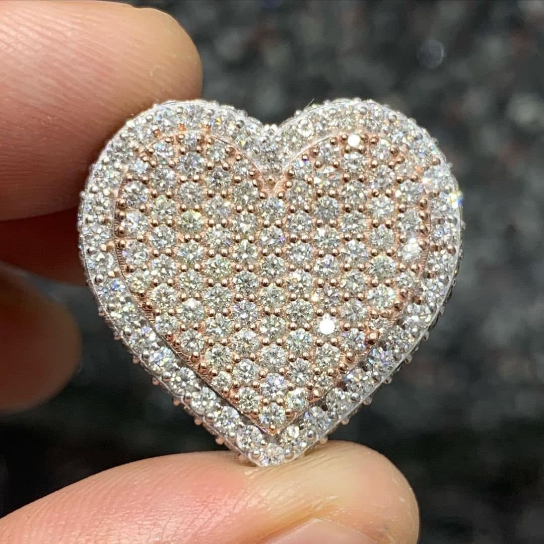 10.50 Carat VVS Real Moissanite 925 Sterling Silver Cluster Heart Iced ...