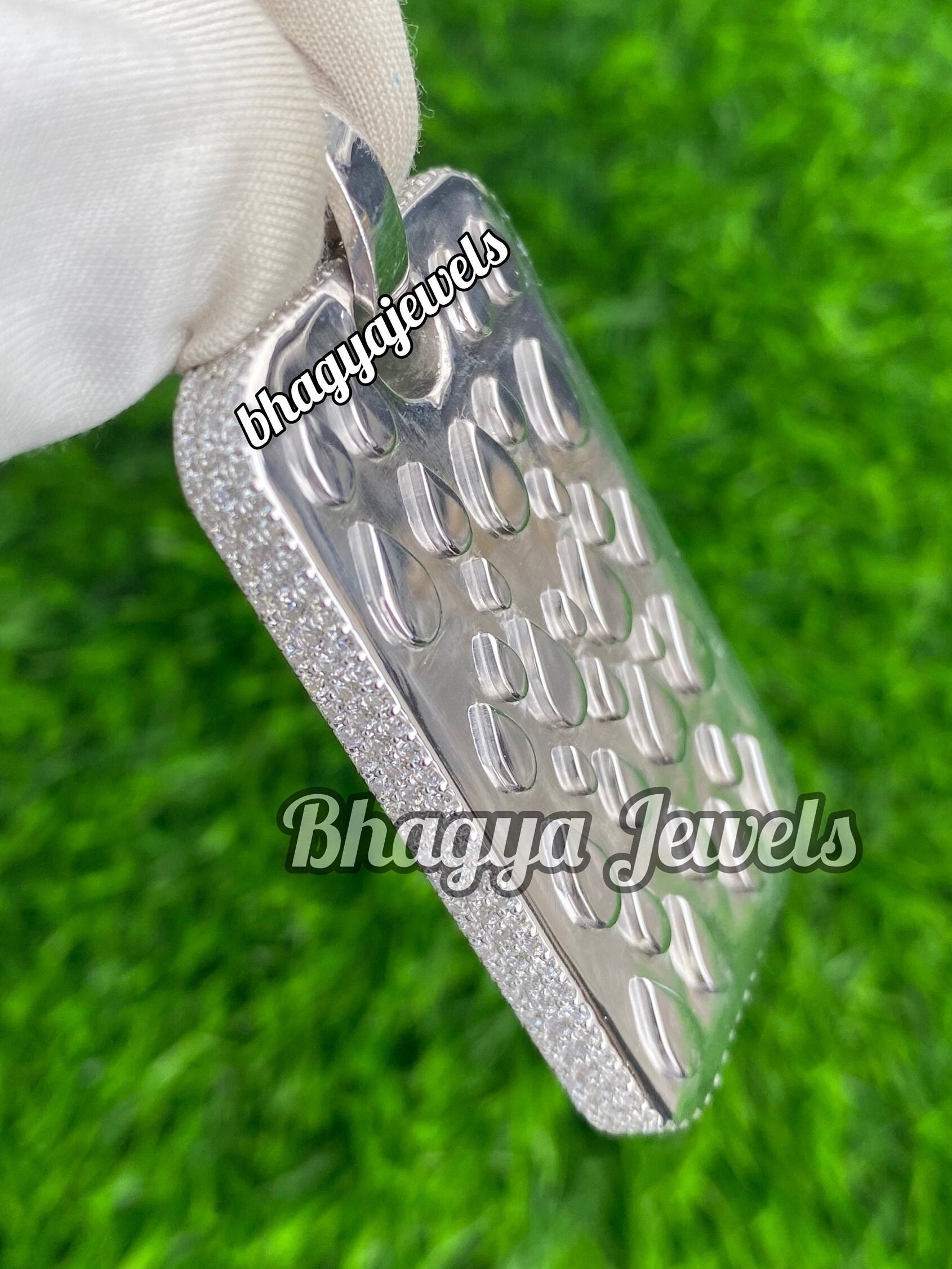 Fully Iced Out Baguette Dog Tag Pendant Custom 925 Sterling Silver VVS ...