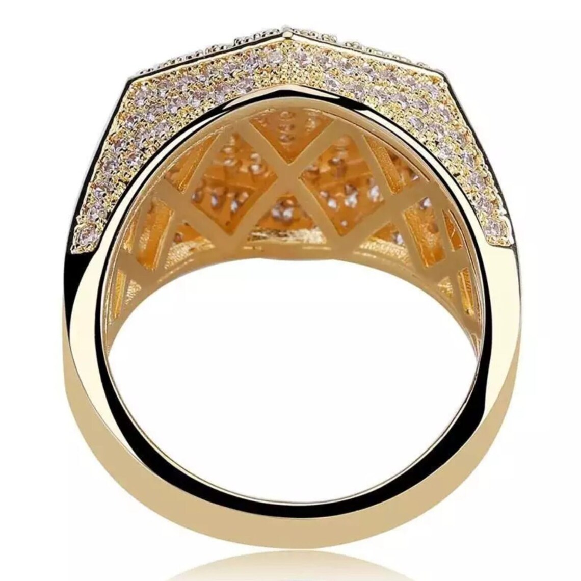 Full Iced Out Diamond Ring Custom Bust Down Hip Hop Ring 925 Silver Men ...