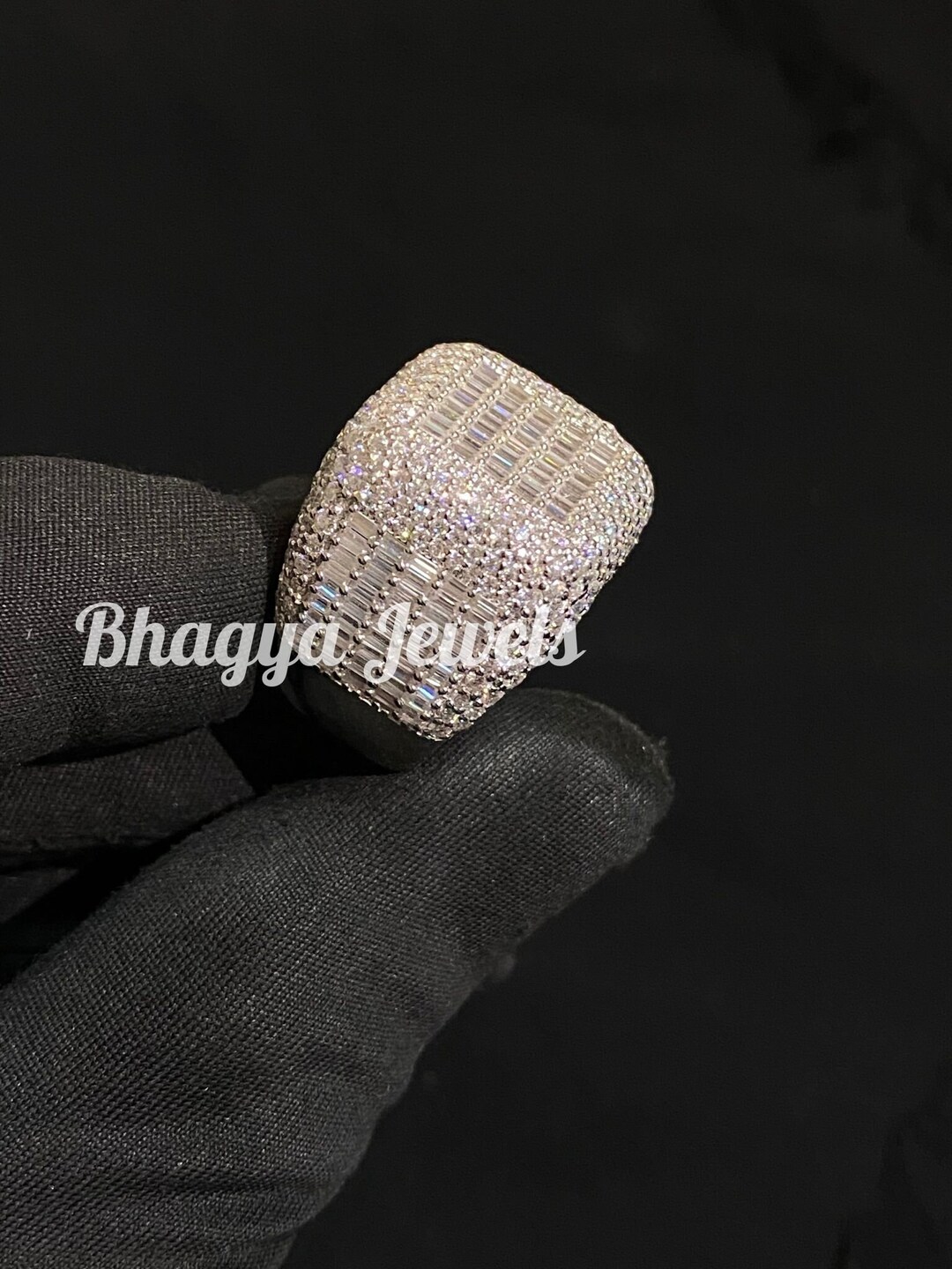 Men's Iced Out VVS Champions Ring, Baguette Moissanite VVS Ring, 925 ...