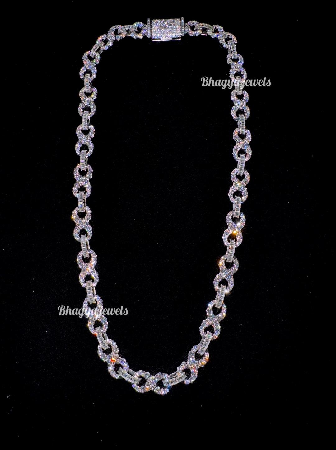 10MM 20inch Infinity Link Baguette Chain VVS Quality Round-cut ...