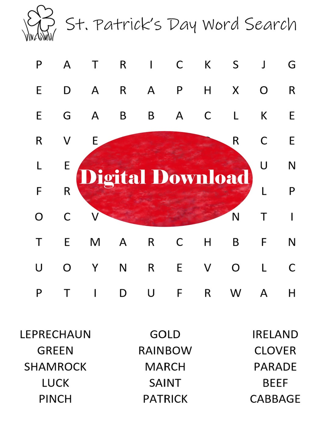 St Patrick's Day Word Search for Kids Teachers Classroom Printable ...