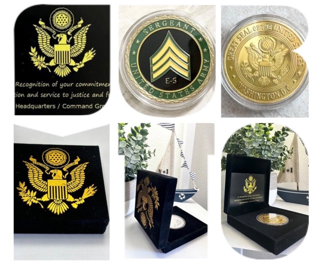 US Army SERGEANT E-5 Challenge Coin With Velvet Presentation Box - Etsy