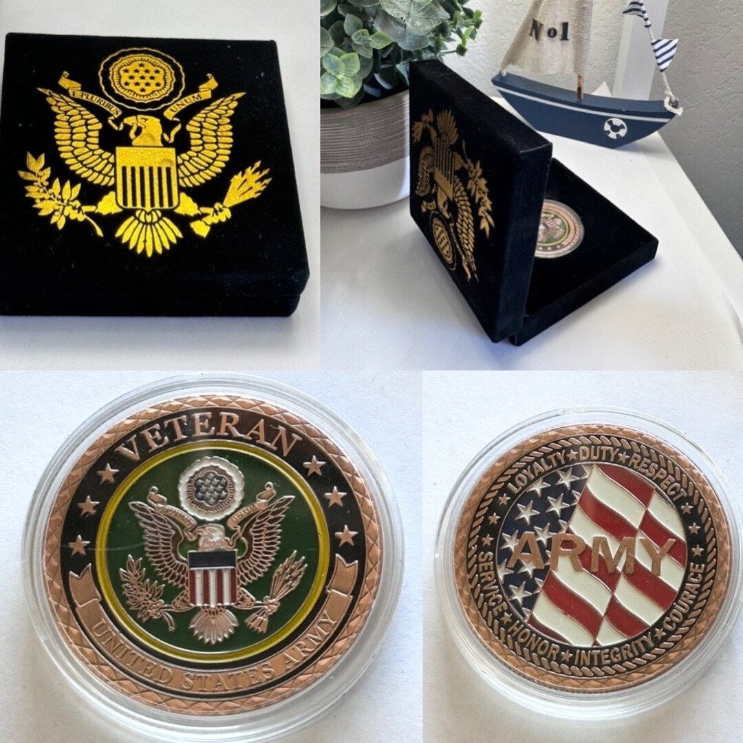 US Army Veteran Challenge Coin Copper With Velvet Presentation Case - Etsy