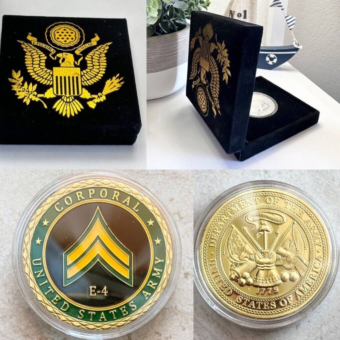 US Army Corporal E4 Challenge Coin With Special Velvet Presentation Box ...