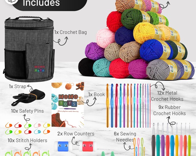 Beginner Crochet Kit W/ 130 Page Book, Crochet Yarn Set, Crochet Hook ...