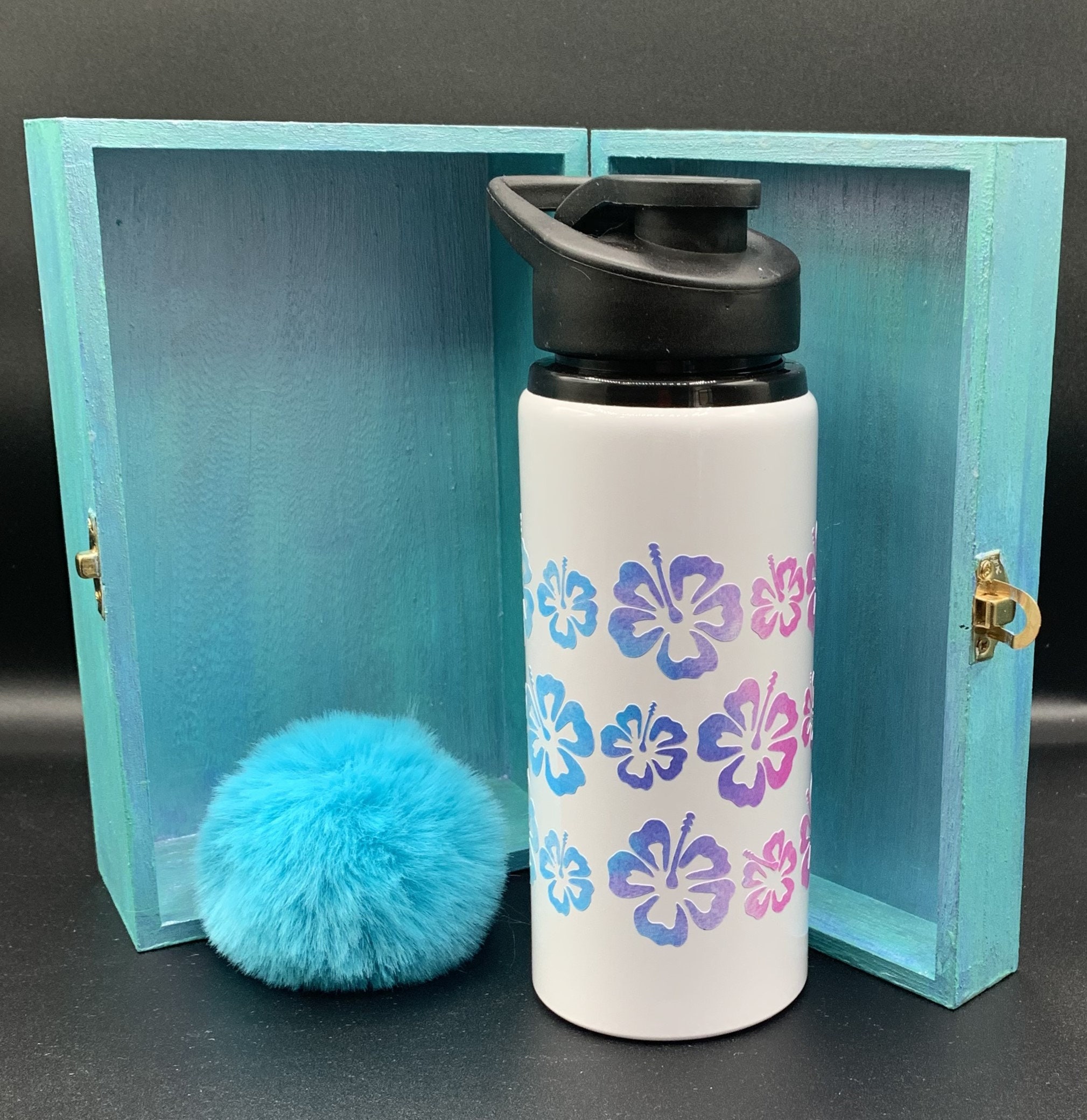 Wood Keepsake Moxie Box With Tropical Flowers Stainless Steel Water ...